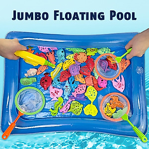 CozyBomB™ Kids Pool Fishing Toys Games | Summer Magnetic Floating Toy Magnet Pole Rod Fish Net Water Table Bathtub Bath Game, Learning Education For age 3 4 5 Boys Girls Toddlers Carnival Party Favors