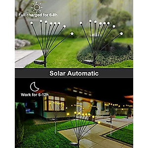 King Ma Solar Garden Lights, 2pcs 8 LED Solar Powered Firefly Lights Outdoor Starburst Swaying Vibrant Awaken Cheerful Yard Lights for Pathway Patio Landscape Decor (Warm White)