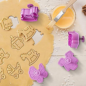 GWHOLE 4 Pack of Baby Cookie Stamper Cutters for New Born Baby Shower Birthday Party