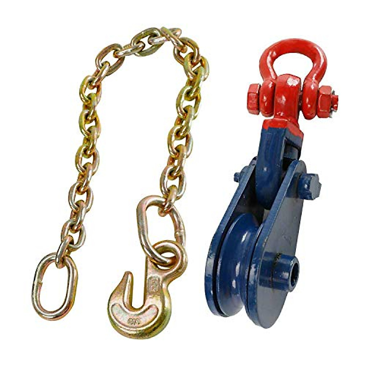 TYFYB 2 Ton Snatch Block wChain Flatbed Tow 3 Sheave 38 X 2' G70 Steel Truck Rollback Wrecker Car Carrier Cable with Grab Hook, Gold Black Red, 3 Sheave(1 - Pack)