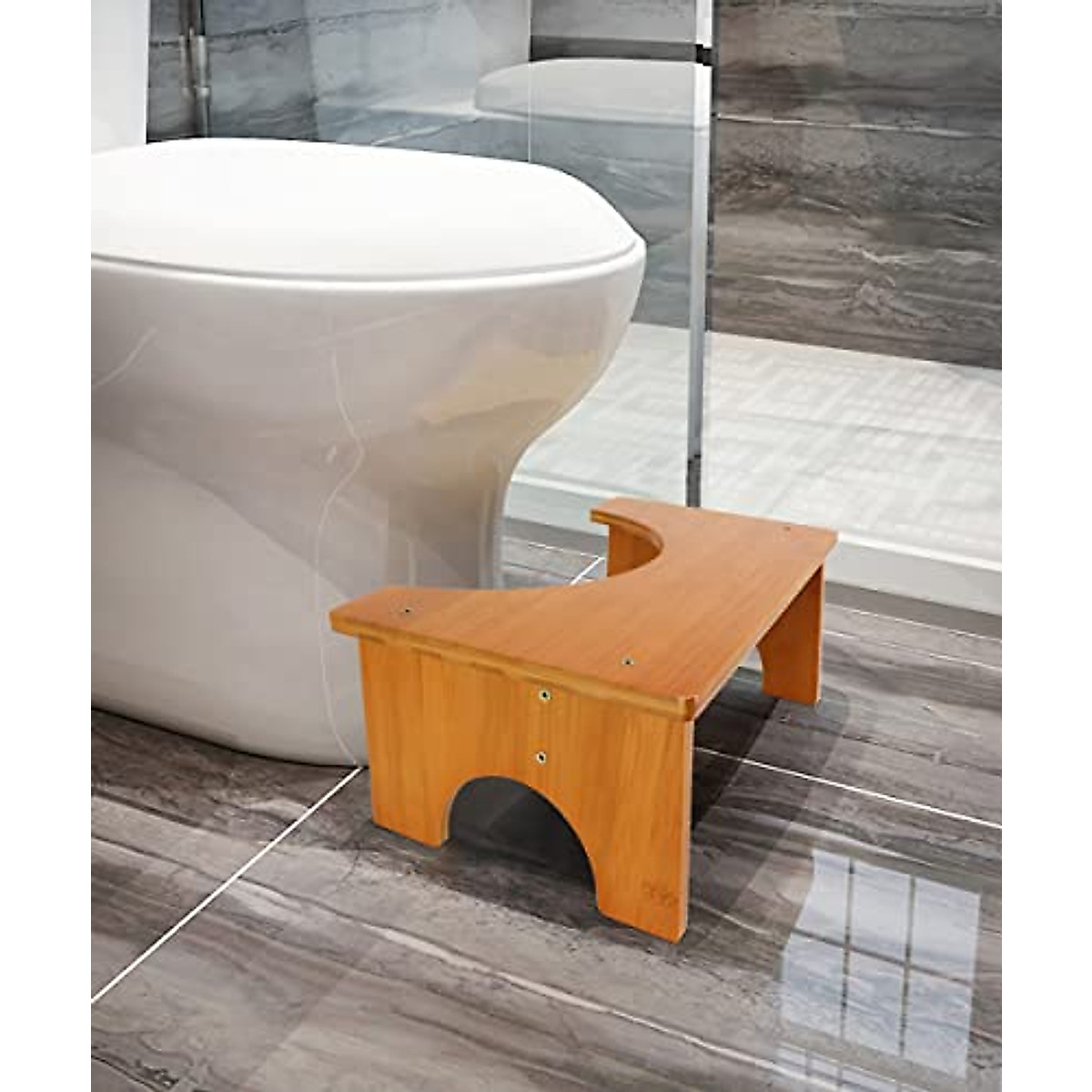 Bamboo Toilet Stool for Adults, JACNITAD 6.5" Toilet Poop Stool, Bathroom Toilet Stool with Non-Slip Mat for Adults Children, Original Simple Design Healthy Portable Adult Toilet Poop Stool (Tan)