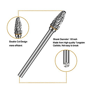 HOMEIDOL Carbide Burr Set Die Grinder Bits Rotary Tool Bits 1/8" Shank 10 PC Double Cut Wood Carving Accessories Cutting Burrs Metal Grinding Engraving Polishing Porting Trimming