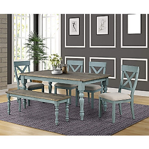 Roundhill Furniture Prato Two-Tone Finish Wood Dining Table, Blue and Brown