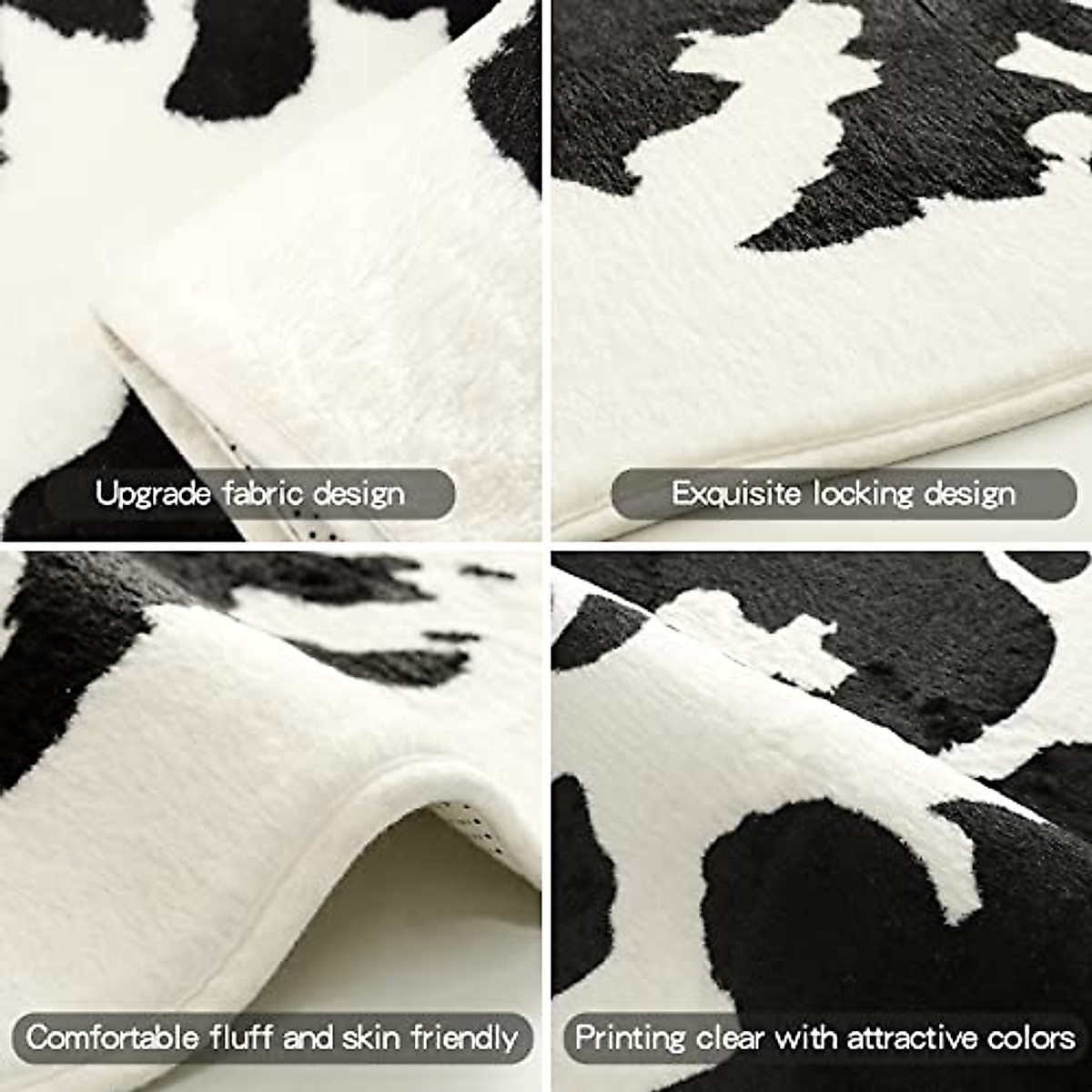 FALARK Fluffy Cow Print Rug Faux Cowhide Rugs for Living Room Bedroom, Cute Animal Print Carpet Western Home Decor Mat, Upgraded Luxury Area Rug Soft Cow Skin Rugs, Black and White, 4.6ft x 5.2ft