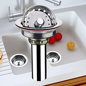 UNI-DRAIN Kitchen Sink Drain Stainless Steel Replacement Kits for Opening 3-1/2" with Basket Strainer, Kitchen Sink Drain Assembly for Kitchen