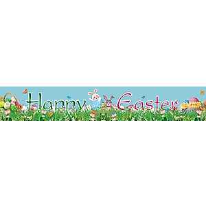 Happy Easter Banner Spring Easter Bunny Easter Eggs Decor Banner Outdoor & Indoor Yard Fence Garden Sign Hanging Door Banner 118" x 20"