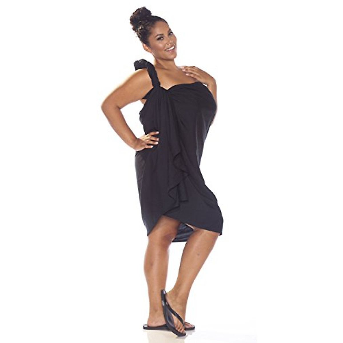 1 World Sarongs Womens Plus Size Fringeless (TM) Premium Solid Sarong in Black