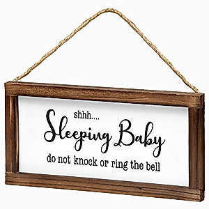 Sleeping Baby Door Sign 6x12 Inch, Dont Ring Doorbell Sign Baby Sleeping Sign Shhh Baby Sleeping Door Sign Baby Sign the Nursery Baby Sleeping Front Door Sign Do Not Knock Or Shh Sleeping Baby Sign