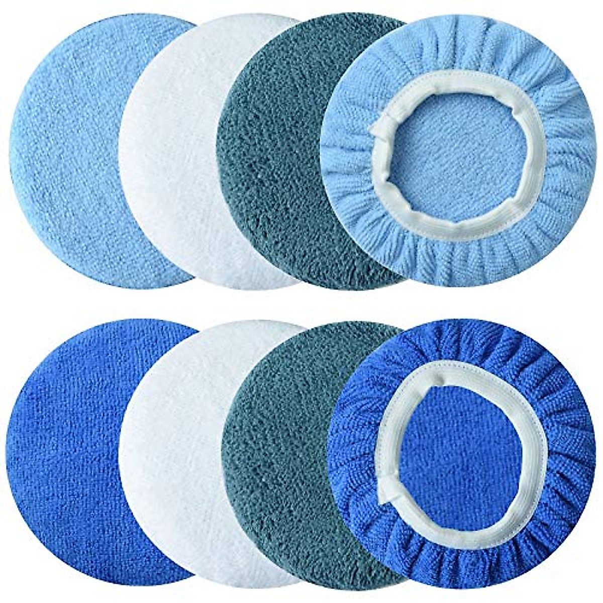 Boltigen Car Polishing Bonnet Pads-8pcs 9 to 10 Inches Soft Microfiber Bonnet Buffing Pad Covers Polishing Bonnet for Most 9 to 10 Inches Car Polishers (9-10inch-8pcs 4colors)