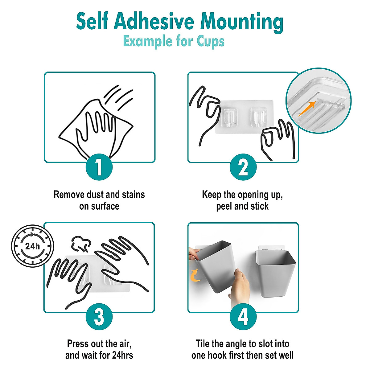 LIGHT DUST Wall Hanging Baskets - 8 Set Black Baskets & Cups Wire Basket Metal Wall Organizer Bins for Kitchen Pantry Cabinet Bathroom Shower Door RV [Included Adhesive Hooks & Wall Mounted Screws]