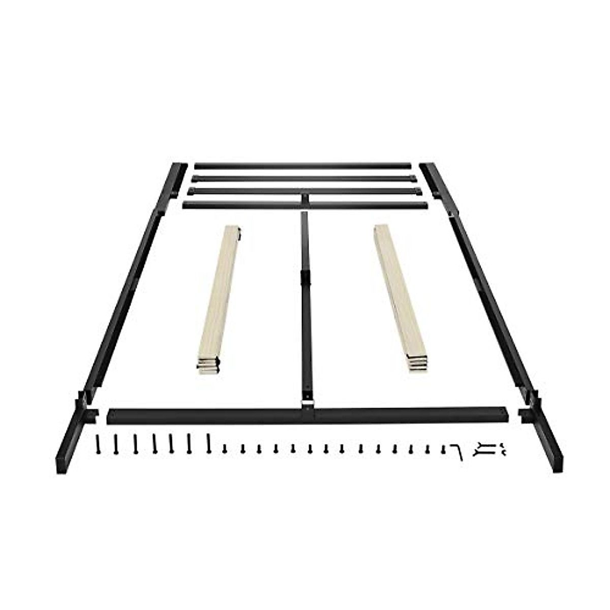 Amazon Basics Metal Bed with Modern Industrial Design Headboard - 14 Inch Height for Under-Bed Storage - Wood Slats - Easy Assemble, Queen, Black