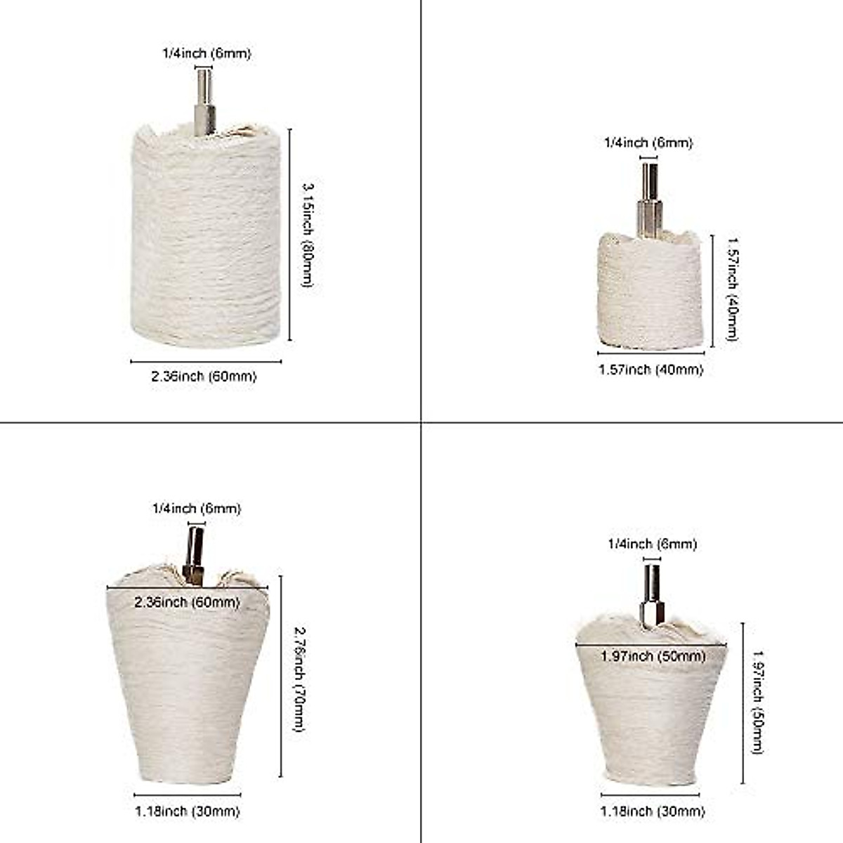 Buffing Polishing Wheel for Drill - 8Pcs Polishing Wheel Cone/Column/Mushroom/T-Shaped Wheel Grinding Head with 1/4 Handle for Manifold/Aluminum/Stainless Steel/Chrome etc.