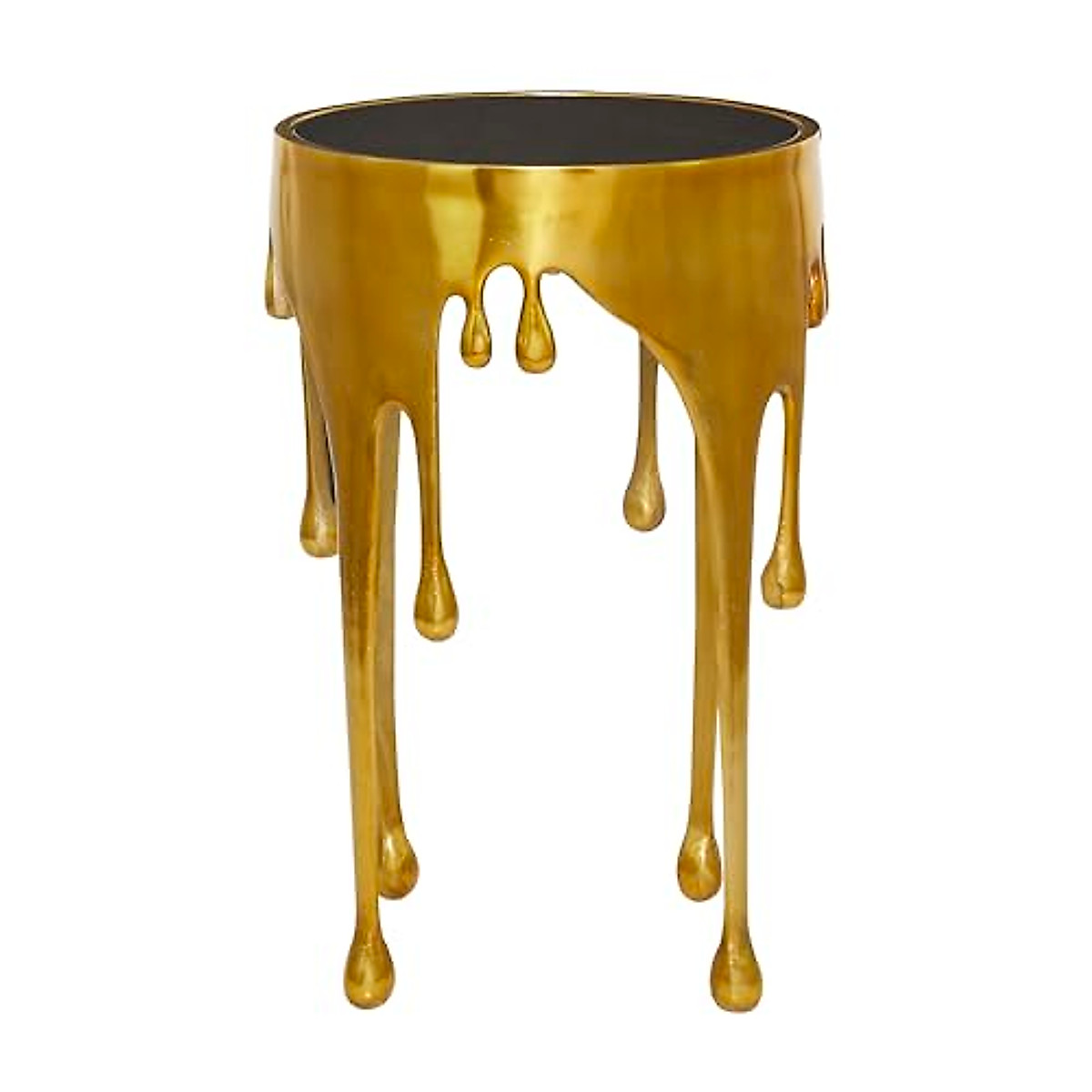 Deco 79 Aluminum Drip Accent Table with Melting Designed Legs and Shaded Glass Top, 16" x 16" x 25", Gold