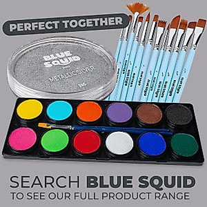 Blue Squid PRO Face Paint - Professional Water Based Single Cake Facepaint & Body Paints - SFX Makeup, Kids Adults Face Painting for Costume, Halloween, Cosplay - Metallic Silver 30g / 1oz