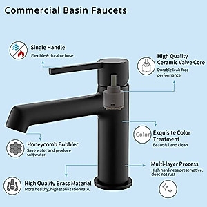 Fapully Modern Bathroom Sink Faucet Single Hole Single Handle, Bathroom Vanity Faucet, Bathroom Vessel Faucet, Matte Black