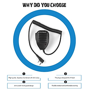 Baofeng 2-pin Two Way Speaker Microphone, Reinforced Cable and Rain Shoulder Handheld, Compatible UV-5R 5RPlus UV-82 82hp BF-F8HP 5RA 5RB 5RC 5RD 5RE UV-S9 etc
