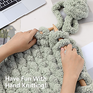 Chunky Yarn for Hand Knitting - Cozyful #10 Chunky Chenille Yarn, Jumbo Big Thick Chunky Yarns for Crocheting, Super Bulky Chunky Knit Blanket Yarns, 8 Skein (25 yds 8 oz Each Skein), Sage Green
