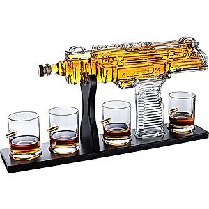 Uzi Submachine Gun Whiskey Gun Decanter and 4 Liquor Glasses - Tik Tok Gun Decanter & Glass Set - Gun Gifts for Men - Whiskey Decanter Set - Bourbon & Scotch Decanter - Firearm Shooting Gifts for Dad