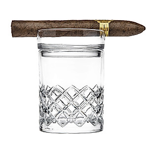 Godinger Cigar Whiskey Glass Set - Old Fashioned Whiskey Glass and Cigar Holder Bar Set
