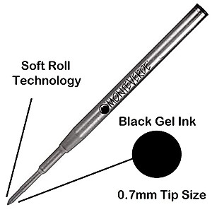 Monteverde Soft Roll Ballpoint Refills Compatible with Montblanc Pens, Gel Ink, 5 Pack, Bulk Packed, Medium Point, M43 (Black)