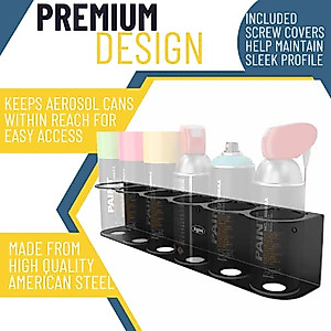 Koova 6 Aerosol  Spray Can Holder | Easy Install Wall Mount | Heavy-Duty Powder Coated Steel Storage Rack for Garage & Home | Craft Workspace Paint Bottle Organizer | Hardware Included | USA Made