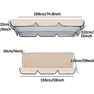 BTURYT Patio Swing Canopy Waterproof Top Cover Set, Swing Canopy Replacement Cover and Swing Chair Cover for Patio Garden Swing Outdoor(top Cover + Chair Cover)