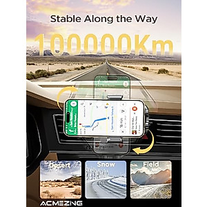 ACMEZING 3-in-1 Car Phone Holder Mount 【Extreme Terrain Stability】 Dashboard Windshield Air Vent 【Double Metal Hook】 Cell Phone Holders for Your Car for iPhone Samsung All Smartphones & All Car Model