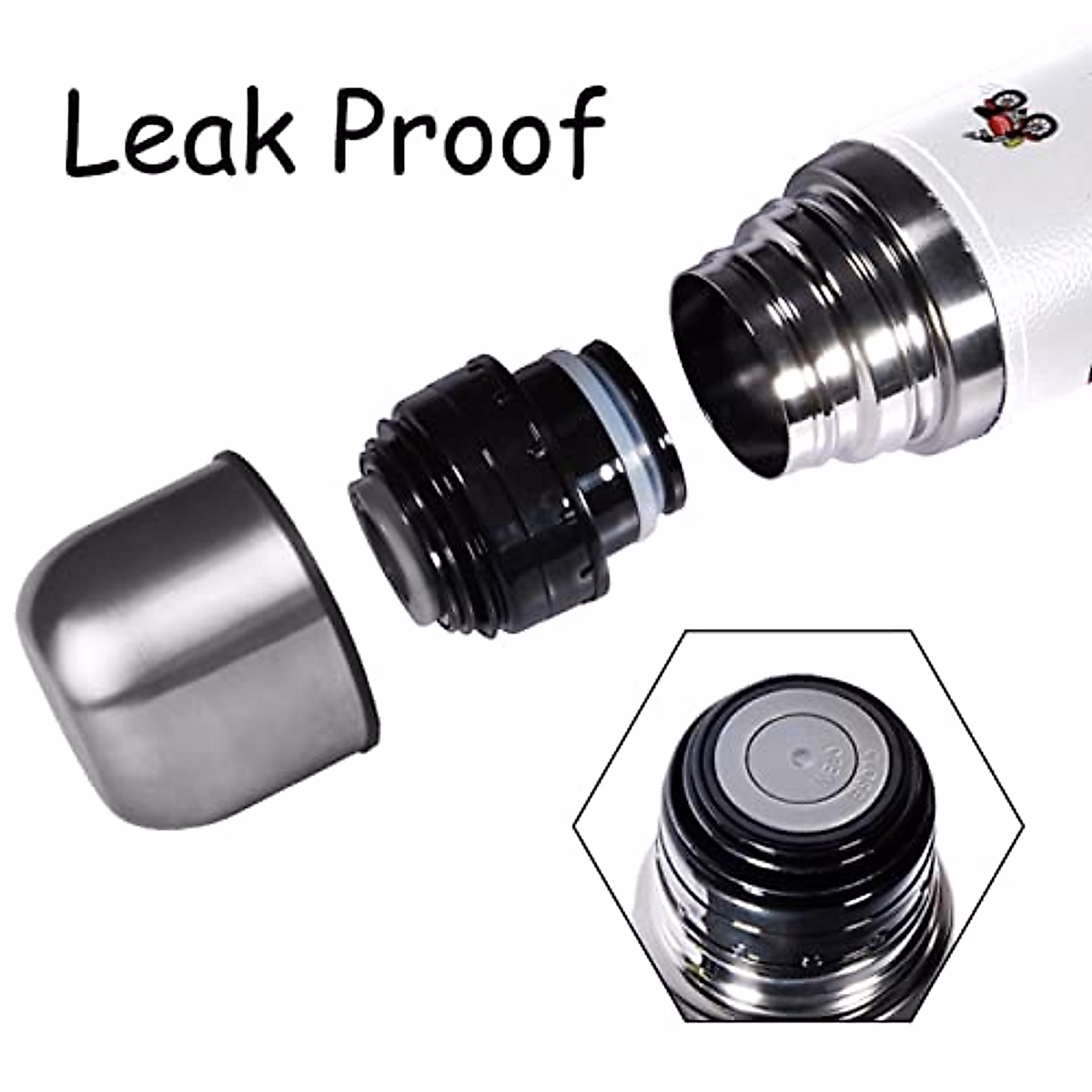 Stainless Steel Leather Vacuum Insulated Mug Motorcycle Thermos Water Bottle for Hot and Cold Drinks Kids Adults 16 Oz