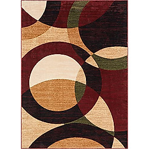 Well Woven Casual Modern Styling Shapes Circles Area Rug 5x7 (5'3" x 7'3'') Multi Color Red Black Beige Thick Soft Pile Easy Care Pile Suitable high Traffic Areas