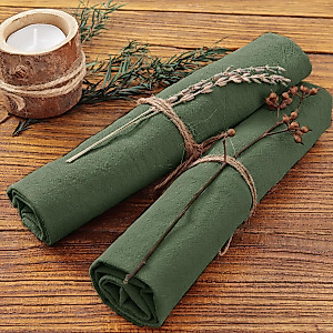 Socomi Christmas Thanksgiving Napkins Olive Green Linen Cloth Napkins Washable Dinner Napkins 17"x17" for Fall Friendsgiving Baby Shower Wedding Decoration Set of 4