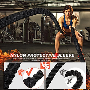 Battle Ropes for Home Gym Exercise: 1.5 Inch Diameter 40FT Length Workout Rope Exercise Rope Training Ropes with Protective Sleeve, Heavy Battle Rope For Workout Exercise Fitness & Strength Training