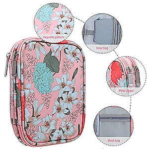 FAVOMOTO Empty Knitting Yarn Web Layer Crochet Tools Carrying Pockets Accessories Double-Layer Bags Hook Oxford Flower & Bag Various Pocket Hooks Travel Tote Pink Portable Case Cloth