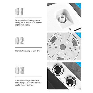 ROVSUN 26lbs Compact Twin Tub Portable Washing Machine, Mini Washer(18lbs) & Spiner(8lbs) / Built-in Drain Pump/Semi-Automatic for Camping, Apartments, Dorms & RV’s (Black)