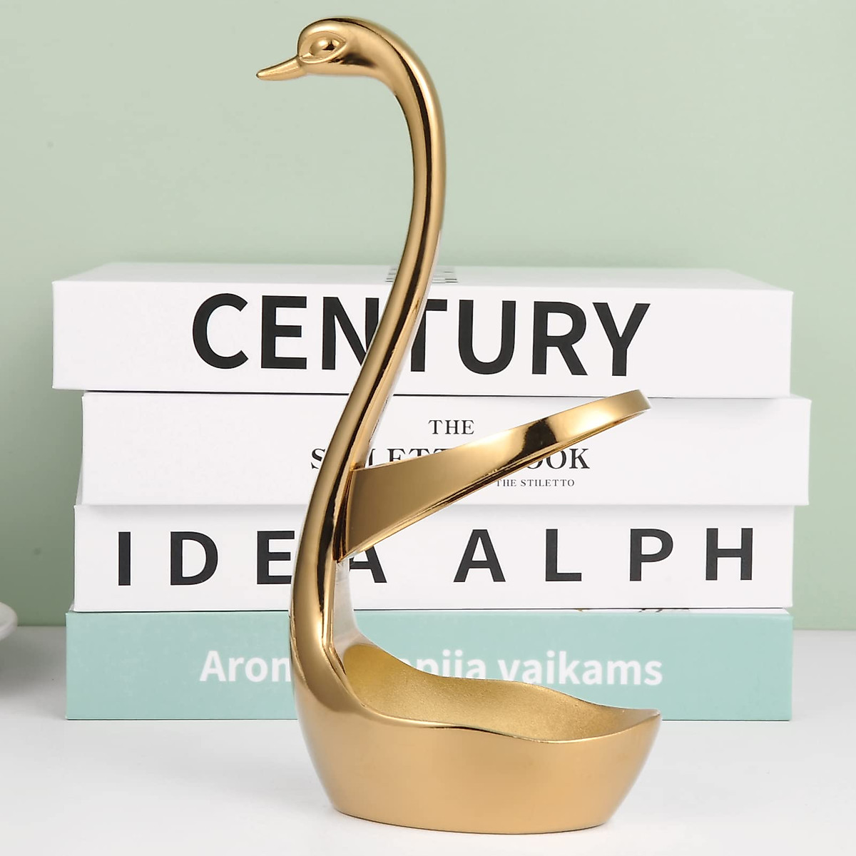 AnSaw Gold Swan Base Holder Coffee Bar, Dining Entertaining Wedding Table Decorative (Size Large)