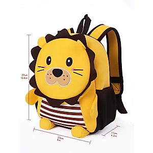 JoyRokaro Cute Toddler Backpack - Waterproof Preschool Backpack Lunch Bag for Kids 3-6 - 3D Neoprene Cartoon Animal Schoolbag for Toddlers - Lion Backpack for 3 4 5 6 Years Boys Girls Gift