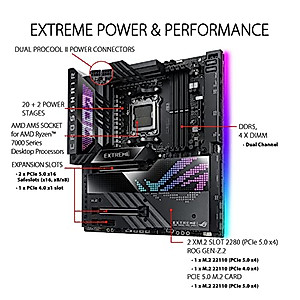 ASUS ROG Crosshair X670E Extreme(WiFi 6E) Socket AM5(LGA 1718) Ryzen 7000 EATX Gaming Motherboard(20+2 Power Stages, PCIe® 5.0, DDR5, 5xM.2 Slots,USB 3.2 Gen 2x2 Front-Panel,USB4™ Ports,Anime Matrix)