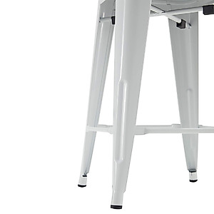 BELLEZE 24 Inch Modern Stackable Metal Bar Stools with Wood Seat, Indoor Outdoor Restaurant Patio Kitchen Dining, Antique Farmhouse Vintage Industrial Steel Metal [Set of 4] - Wyatt (White)