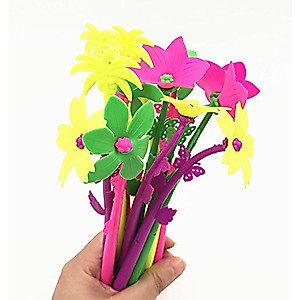 Yansanido Fluent Writting Pen, 12 Pcs 0.5 mm Black Ink Flower Shape Rolling Ball Cute Gel Ink Pen for Student and School Office Supplies (flower)