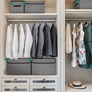 Bagnizer Large 17" 42 Quarts Collapsible Stackable Storage Bins with Lids [3-Pack] Foldable Fabric Linen Storage Boxes Cube, Closet Organizer Baskets with Label for Home (16.7 x 12 x 12, Gray)