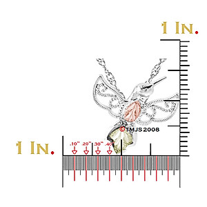 Black Hills Gold Sterling Silver Granulated Bead Hummingbird Pendant Necklace for Women Adorned with 12k Green and Rose Gold Leaf Accents, Ideal Present for Various Occasions, Gift Box Included