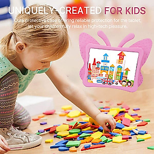 Compatible with iPad Mini 6 7 2024 Pretty Butterfly Case for Kids Girl Light Safe EVA Foam Full Cover Sturdy Kids case with Stand Pencil Holder Shockproof Rugged case for iPad Mini 6th 7th Gen (Pink)