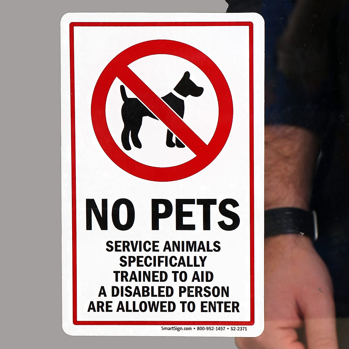 SmartSign “No Pets, Service Animals Specifically Trained To Aid A Disabled Person Are Allowed To Enter” Glass Door Decal | 8"x5" Polyester