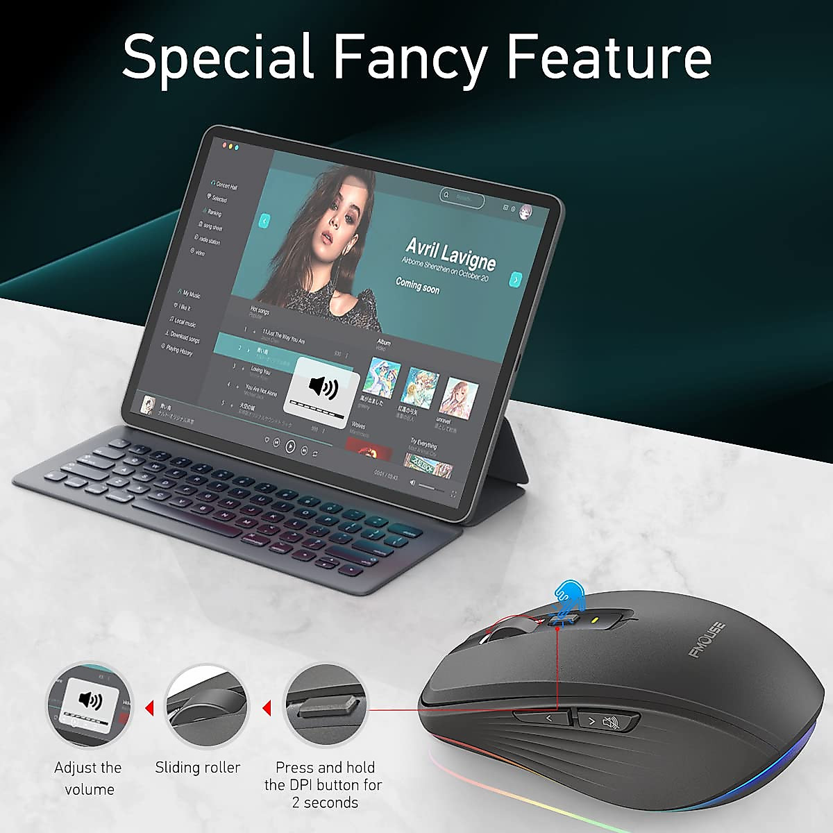 FMOUSE Rechargeable Wireless Mouse, Silent Mouse with RGB Lights, 2.4G Wireless & Bluetooth 5.1 Dual Mode 2400 DPI USB-C 700mAh Battery, Ergonomic Mouse for PC, Computer, Laptop, Desktop (Black)