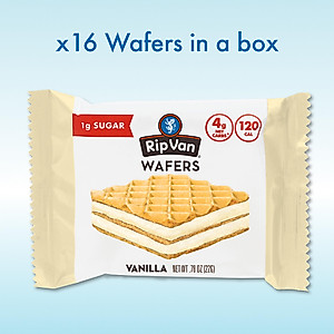 Rip Van Vanilla Keto Wafer Cookies, Healthy Vegan Snack, Non GMO, Low Carb, Low Sugar (1g), Low Calorie, 16 Count