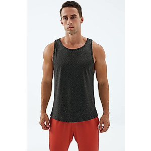 icyzone Workout Tank Tops for Men - Running Muscle Tank Exercise Gym Tops Athletic Shirts (Black Heather, Medium)