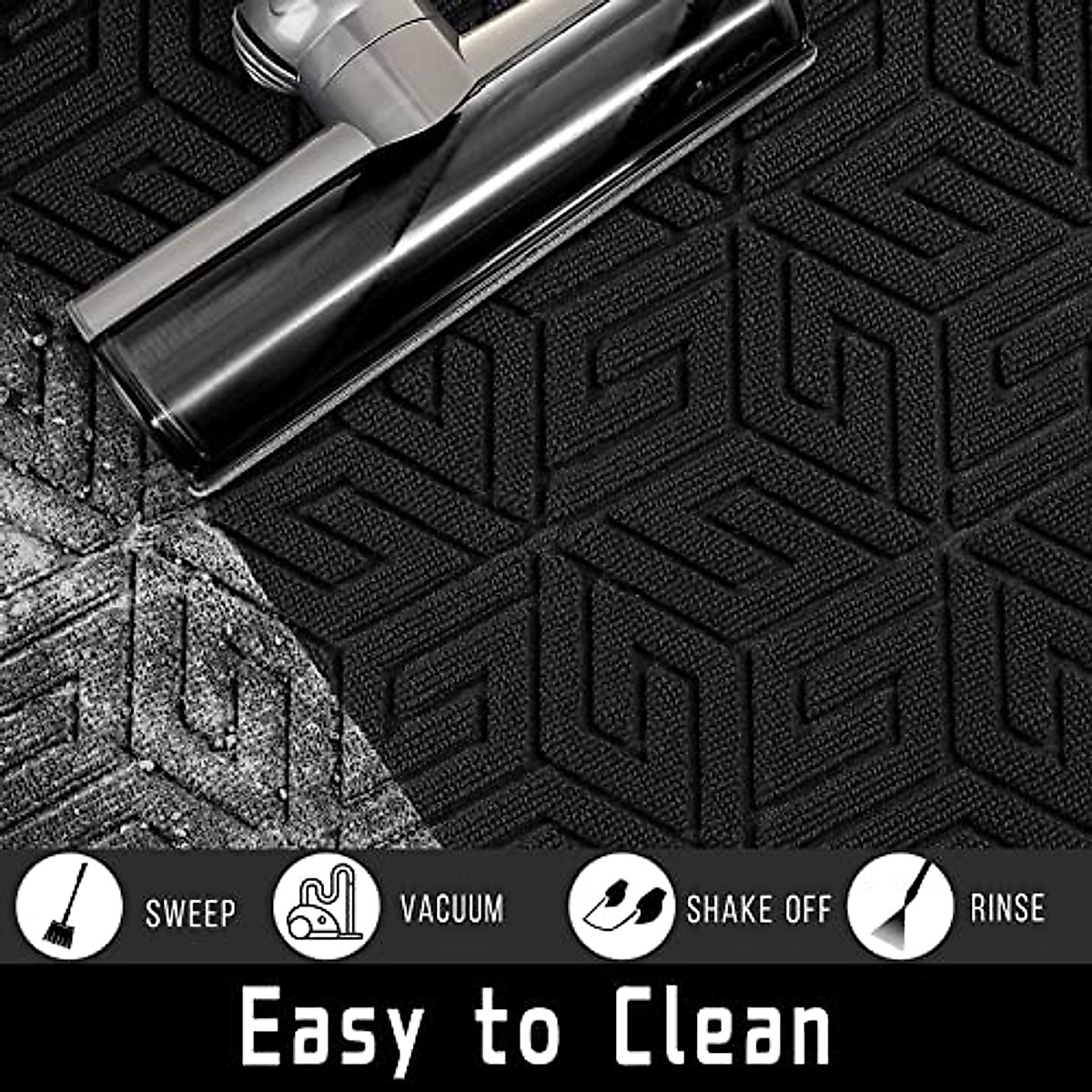 Yimobra Durable Front Door Mat, Heavy Duty Welcome Outdoor Indoor Doormat Entrance Floor Matt, Non Slip Rubber Backing, Easy Clean Shoe Scraper, Waterproof, Patio, Lawn, Garage, 17x29.5 Inch, Black