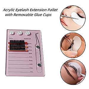 Eyelash Grafting Pallet, Acrylic Lash Tile holder, 7-15mm Scale Glue Cups Eyelash Extensions Storage Gasket Pads with Suction for Tweezers (Pink)