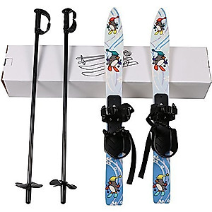 I-sport ABS Plastic Beginner Ski Sets Snow Skis and Poles with Universal Bindings (Penguin)
