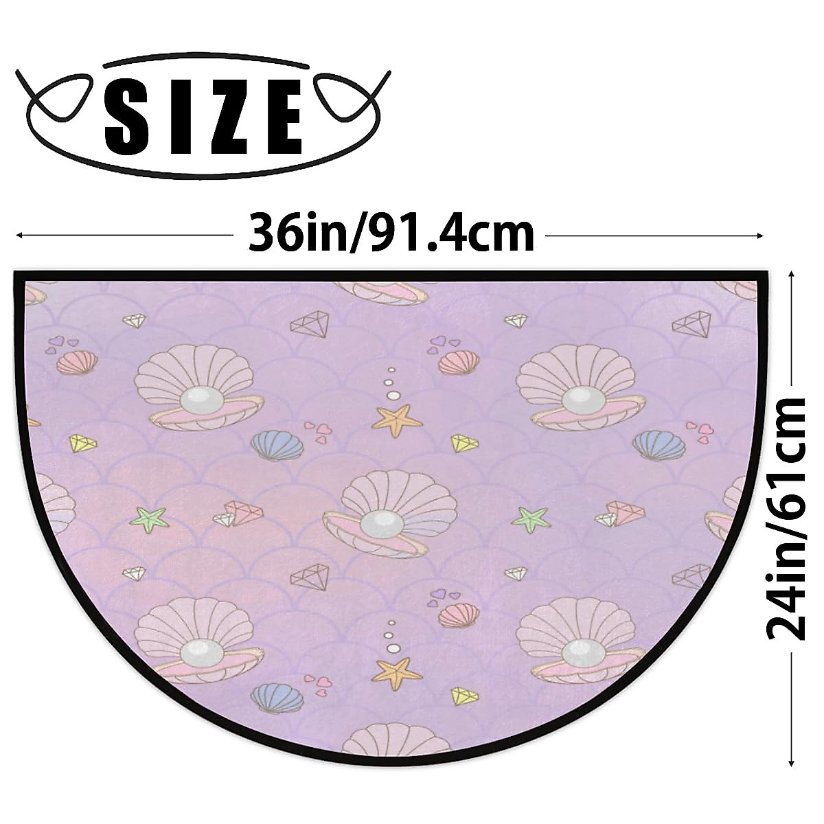 GeMeFv Mermaid Scales Pearl Shell Half Round Door Mat Starfish Diamond Non-Slip Half Circle Area Rug Doormat Washable Half Moon Rug for Indoor Outdoor Kitchen Bedroom Home Decor