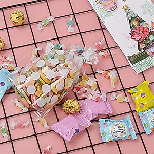 200 Pack White Candy Bags with twist ties, 8.1 x 5 x 1.8 inch Clear Plastic Treat Bags for Cookie Candy Wrapping Wedding Party Favor (8.1X5, White)